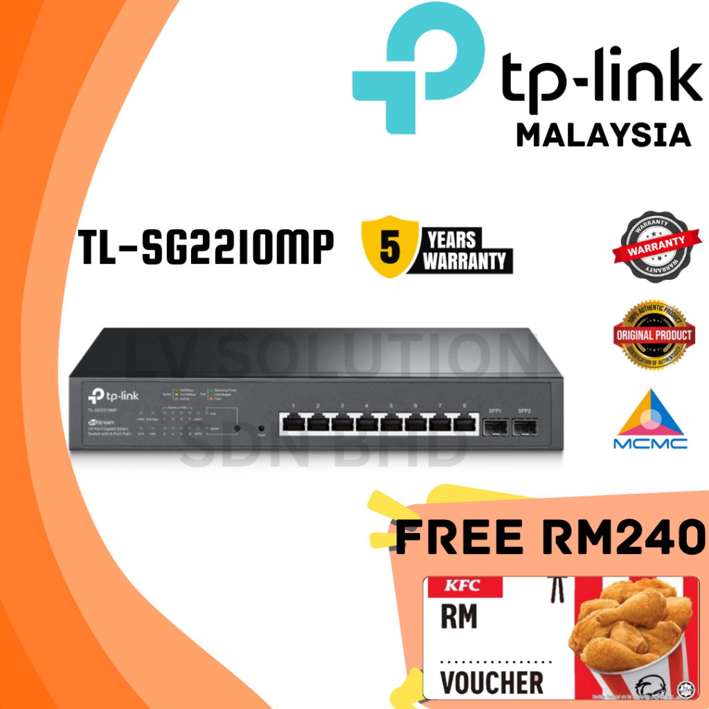 TP Link TL-SG2210MP JetStream ™ 10-Port Gigabit Smart Switch with 8 ...