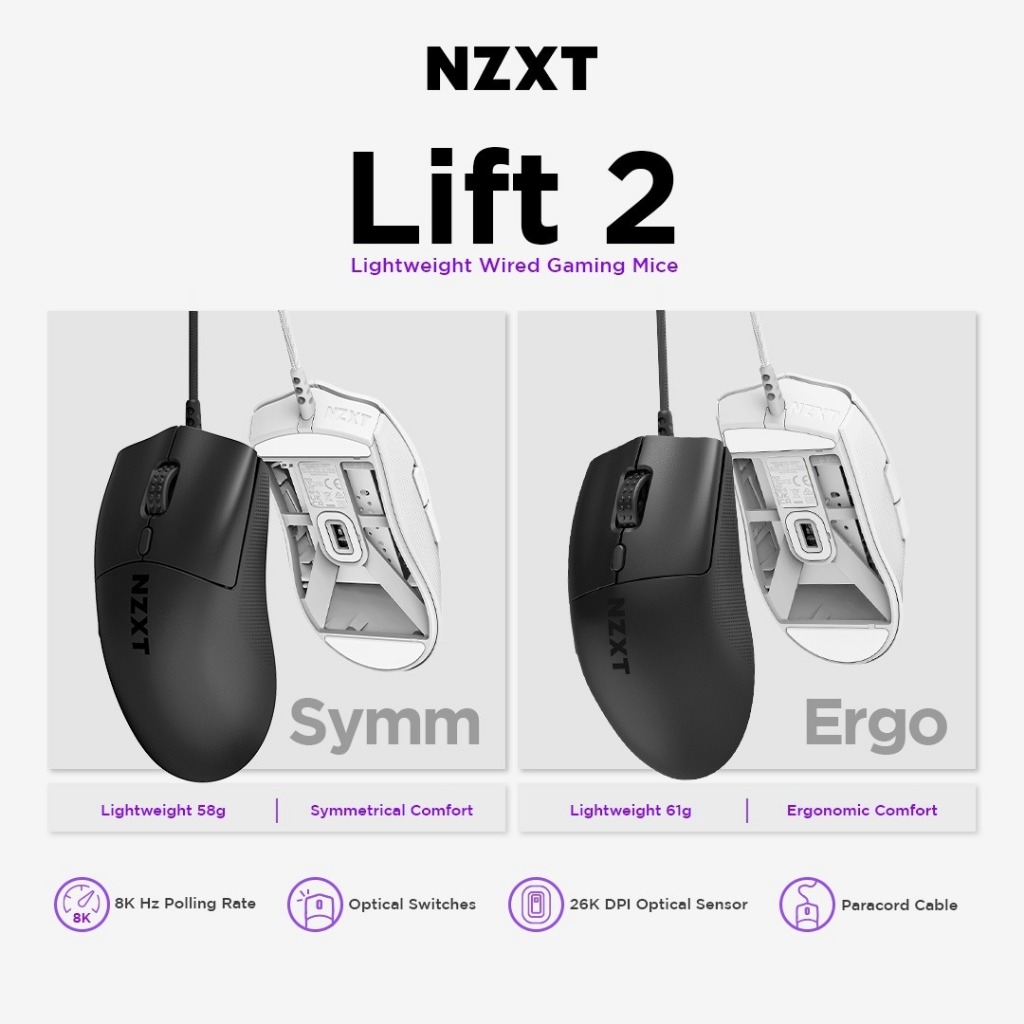 # NZXT Lift 2 [Symm/Ergo] Lightweight Wired RGB Gaming Mouse # [BLACK ...
