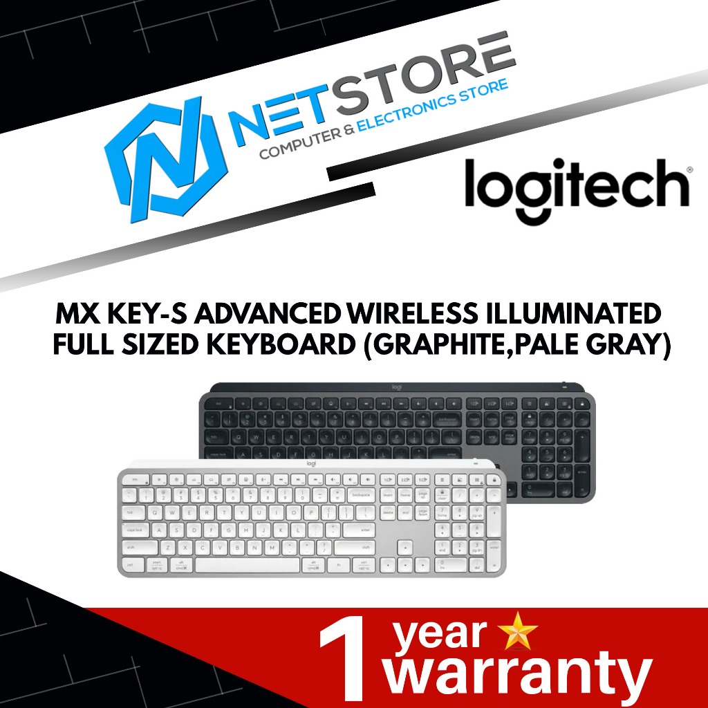 LOGITECH MX KEYS S ADVANCED WIRELESS ILLUMINATED KEYBOARD FULL- SIZE (GRAPHITE, PALE GREY ...