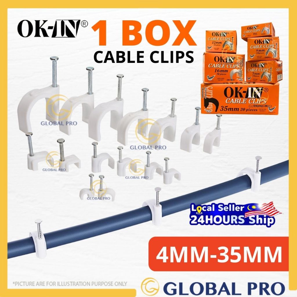 1 BOX OK-IN PVC CABLE CLIPS 4MM-35M Wall Wire U Nail Clips Cable Clip ...