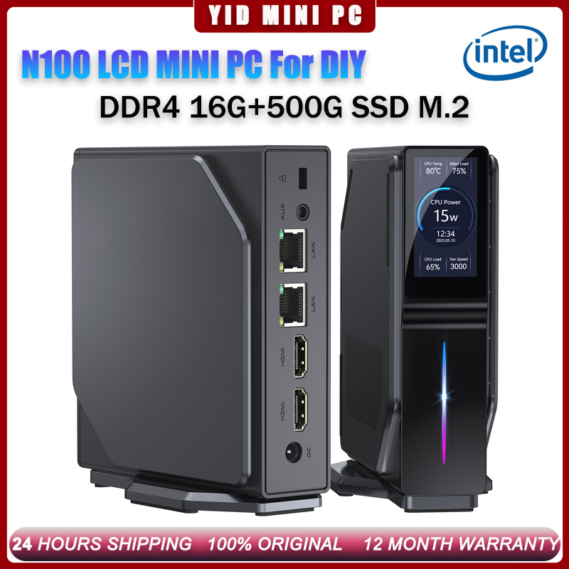 Mini PC N100/N97 NVME SSD DDR4 Windows 11 4 cores LCD Screen Dual ...