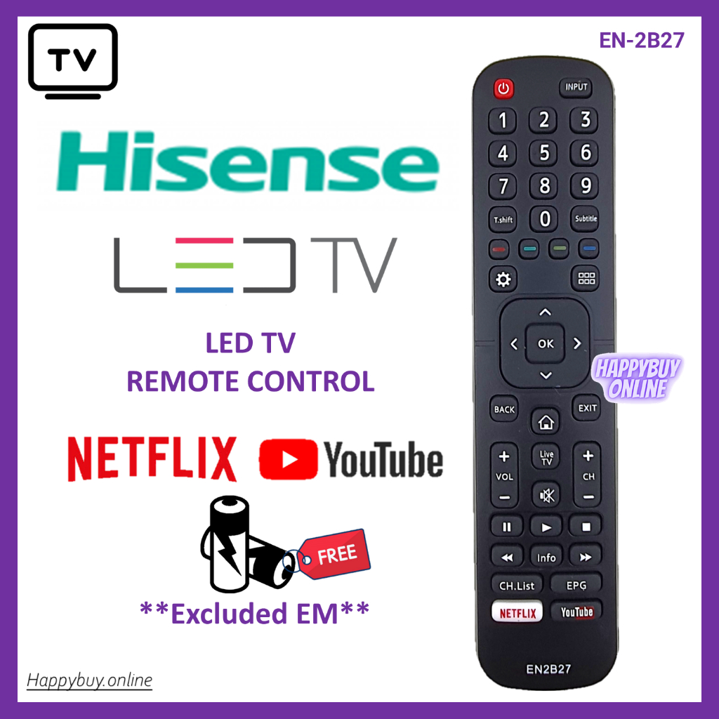 Hisense Smart LED TV Remote Control EN2B27 Smart Youtube Netflix Remote ...