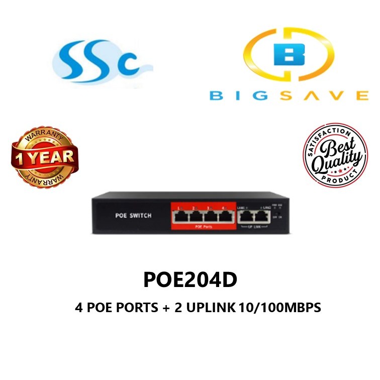 SSC POE204D 4 POE PORTS + 2 UPLINK 10/100MBPS AI POE SWITCH | Shopee ...