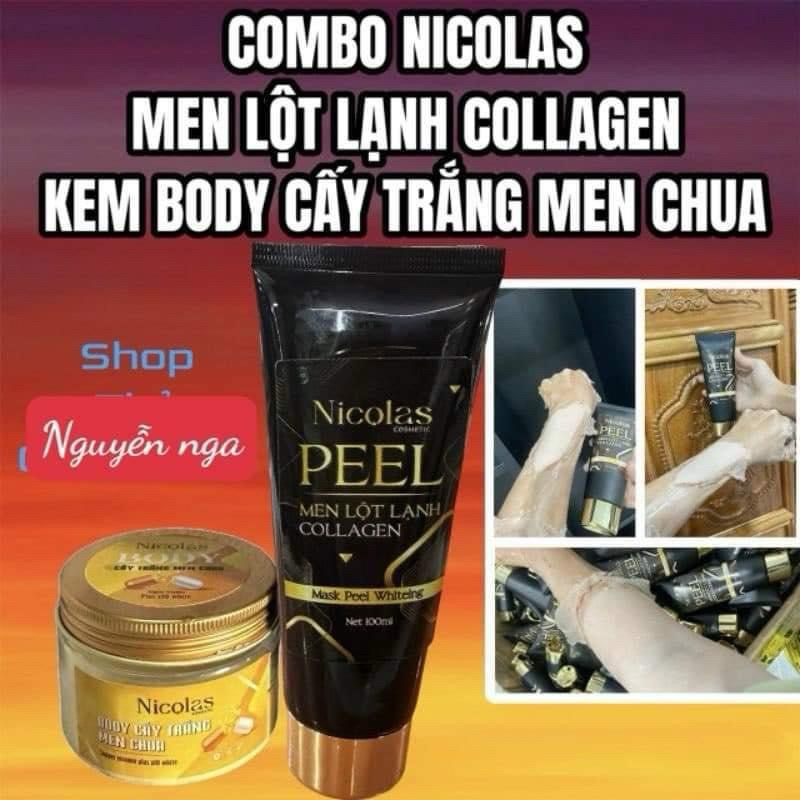 COMBO NICOLAS MEN LỘT LẠNH COLLAGEN + KEM BODY CẤY TRẮNG MEN CHUA ...