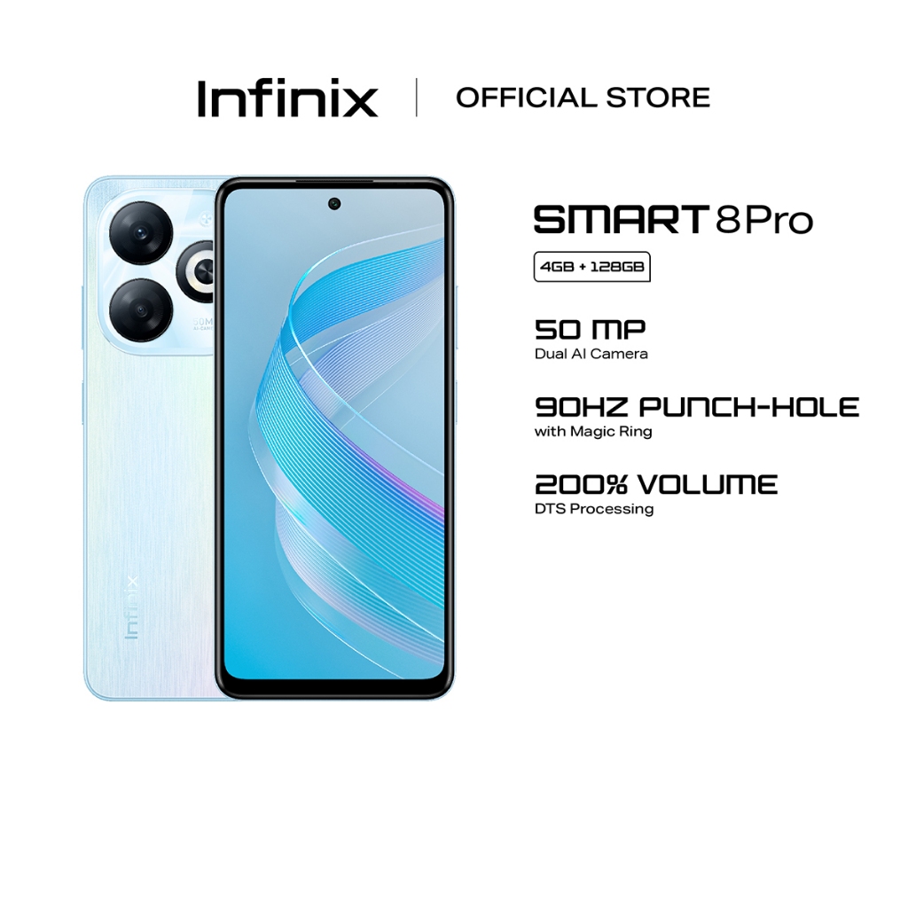 Infinix Smart8 Pro (128GB + up 8GB RAM) 90Hz 6.6 Display 50MP AI Dual ...