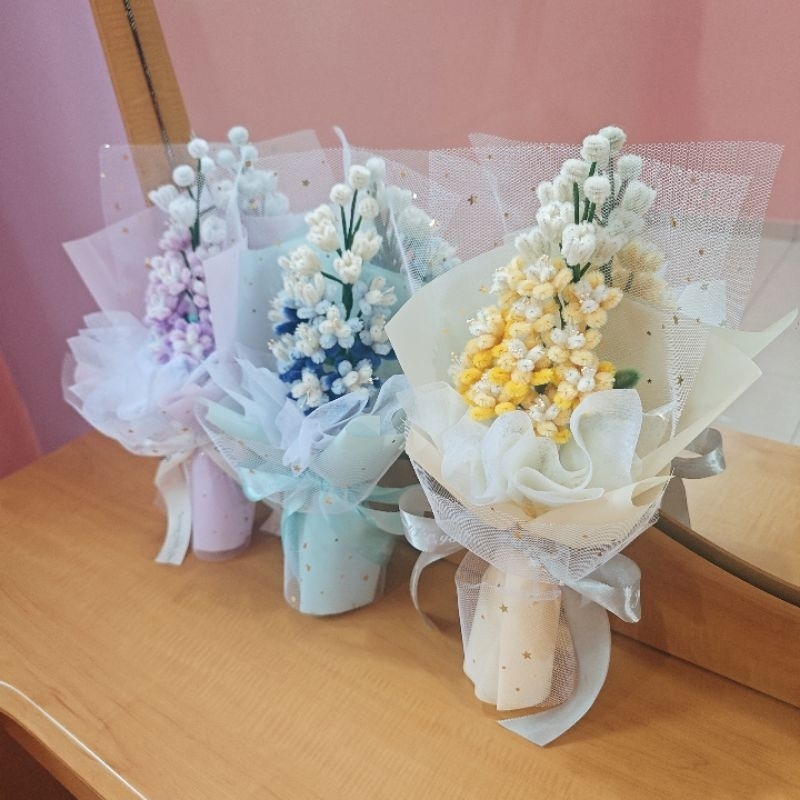 Chenille stem delphinium flower bouquet kawat bulu bunga 扭扭棒飞燕花束 ...