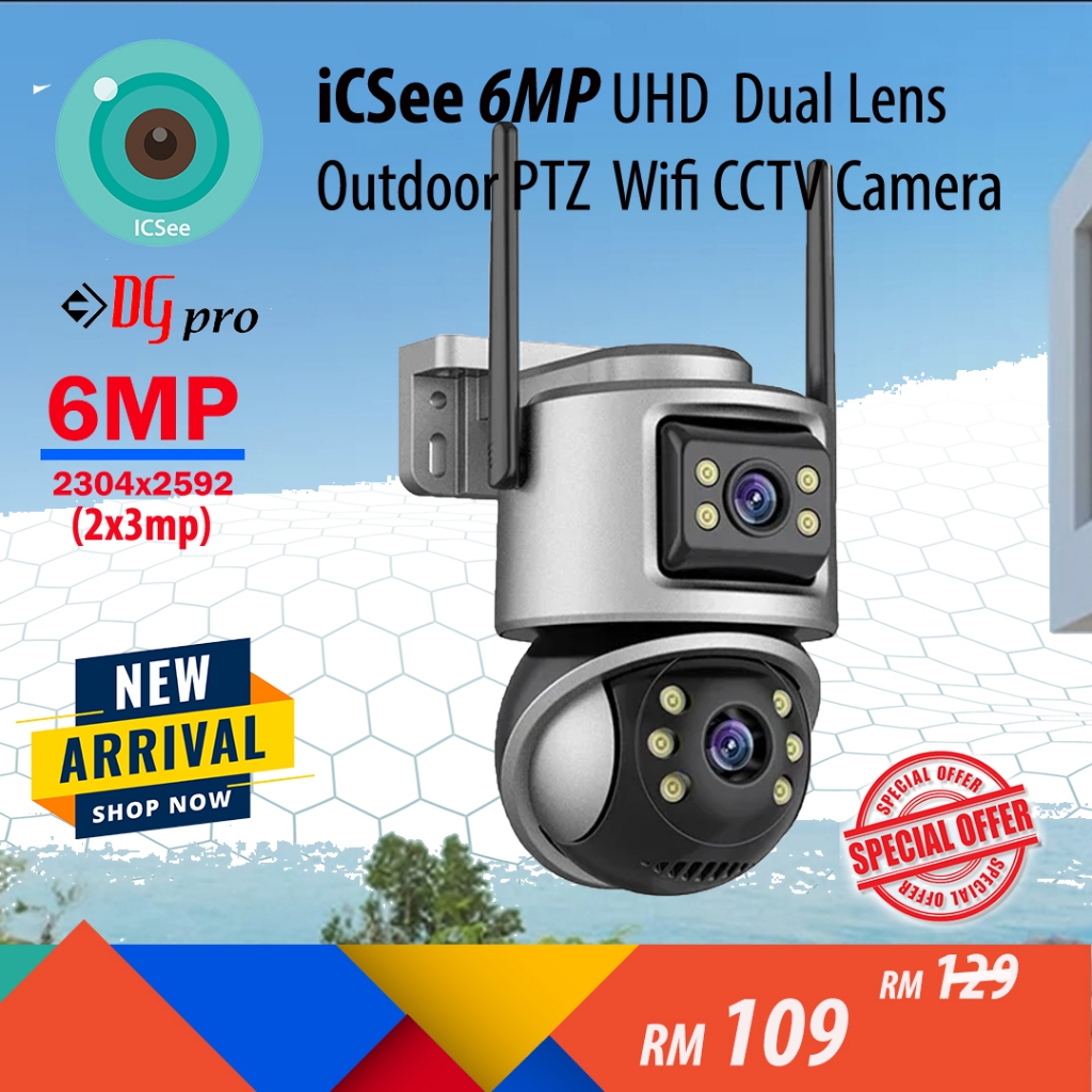 [NEW ARRIVAL] iCSee 6MP Dual Lens / Dual Screen Weatherproof Outdoor ...