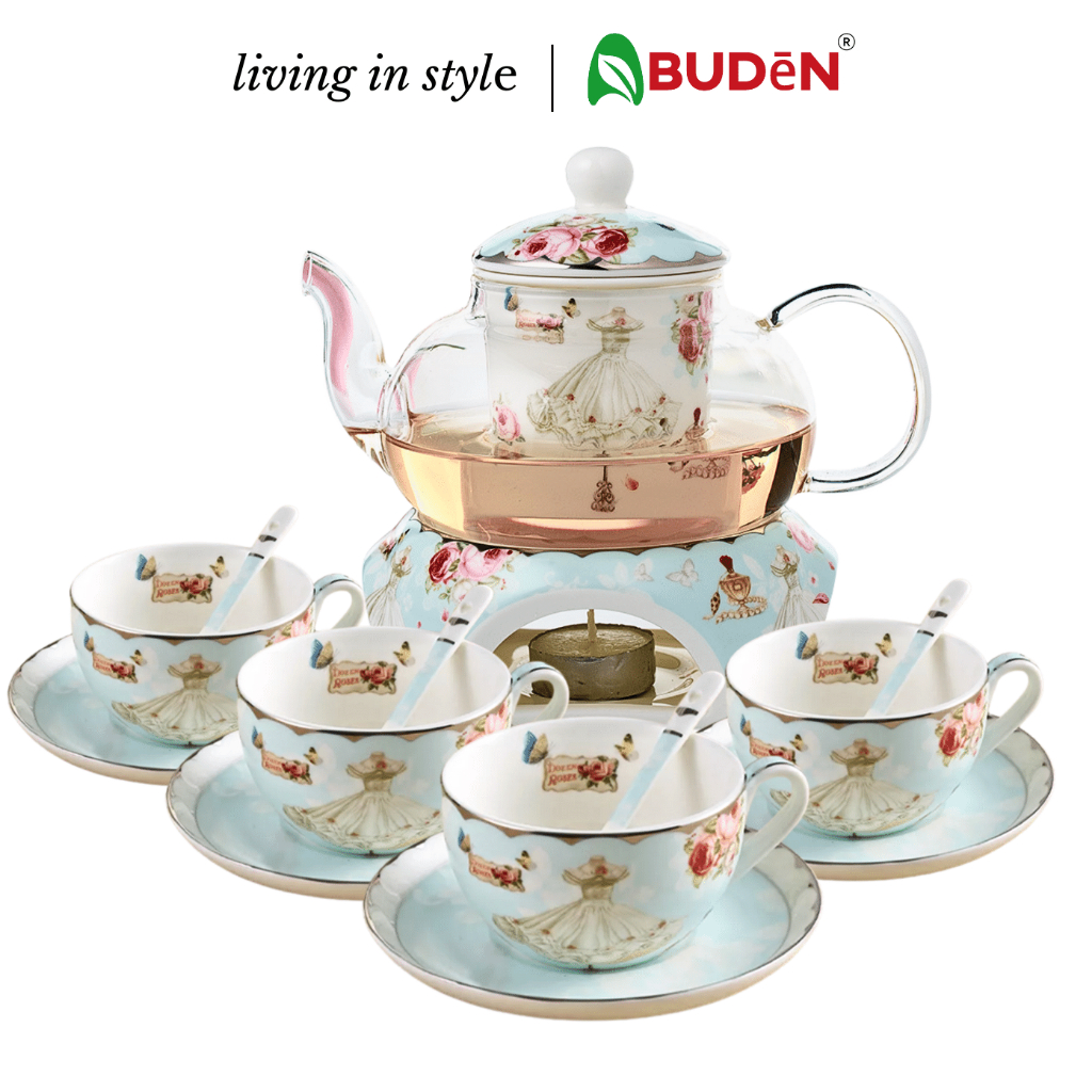 Porcelain English Tea Pot Set 4 Tea Set Cups Teapot Warmer Filter ...