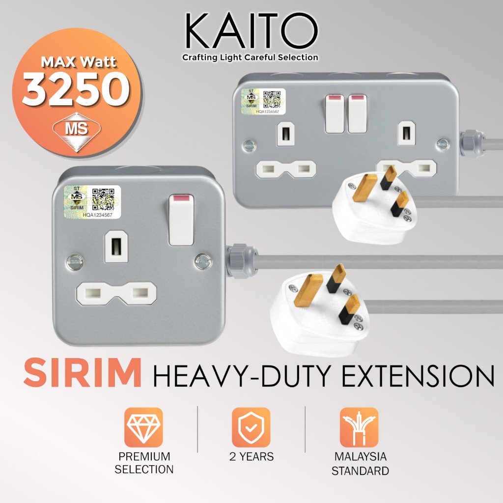 Sirim Metal Clad Socket Extension Heavy Duty Extension Plug Heavy Duty Wire Trailing Socket Plug