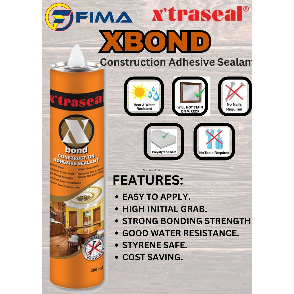 X'TRASEAL X-Bond Construction Adhesive Sealant 320GM / Xbond / Gam Kayu / Max bond / Bonding ...