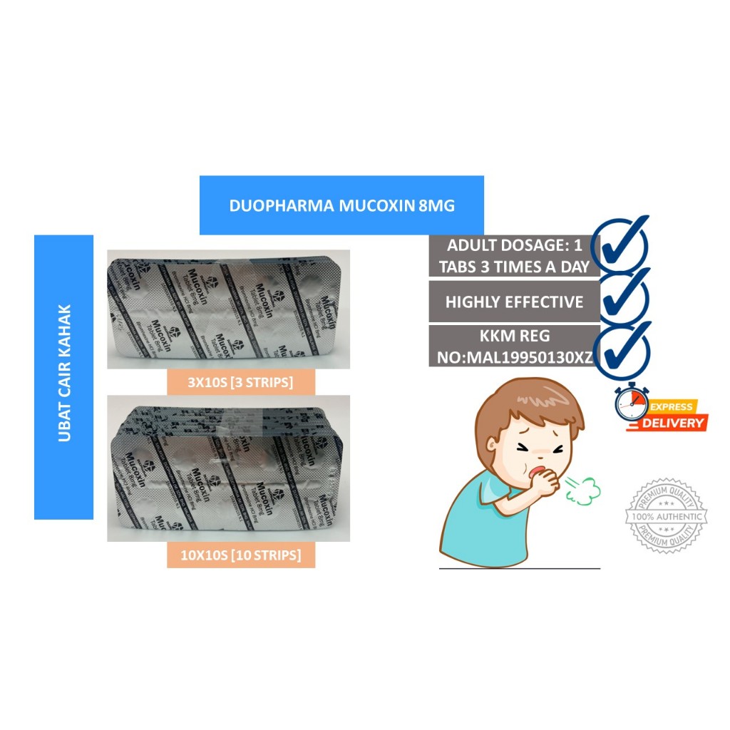 Mucoxin (Bromhexine) Tablet 8mg 3X10s(3 KEPING)/ 10X10S (10 KEPING ...