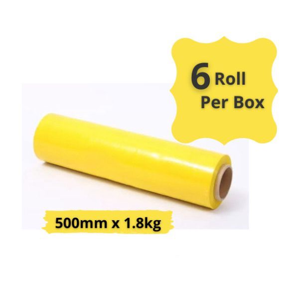 ( 6 ROLL ) YELLOW COLOUR STRETCH FILM WRAPPING FILM 500MM X 1.8KG ...