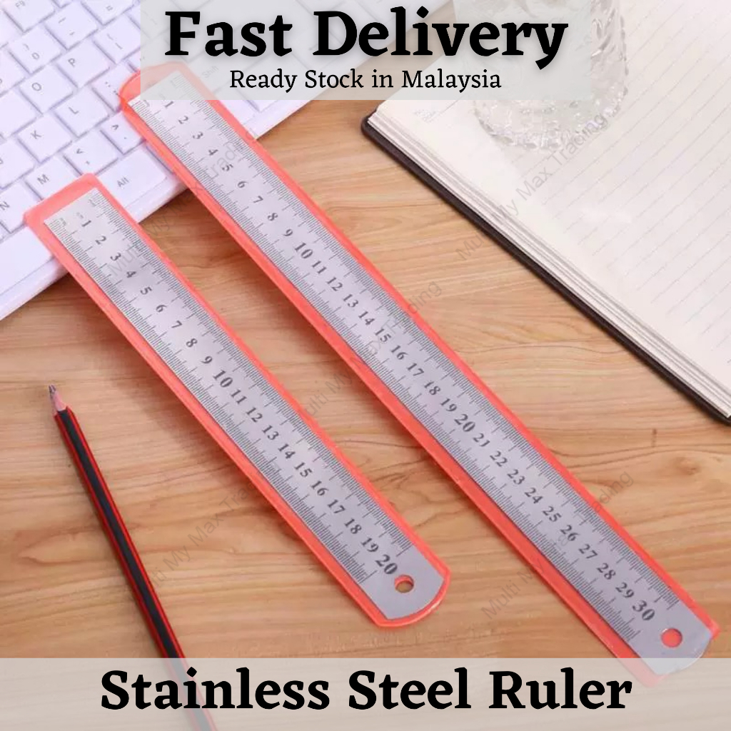 Ready Stock 15cm Stainless Steel Ruler Metal Ruler With One Handle Hole ...