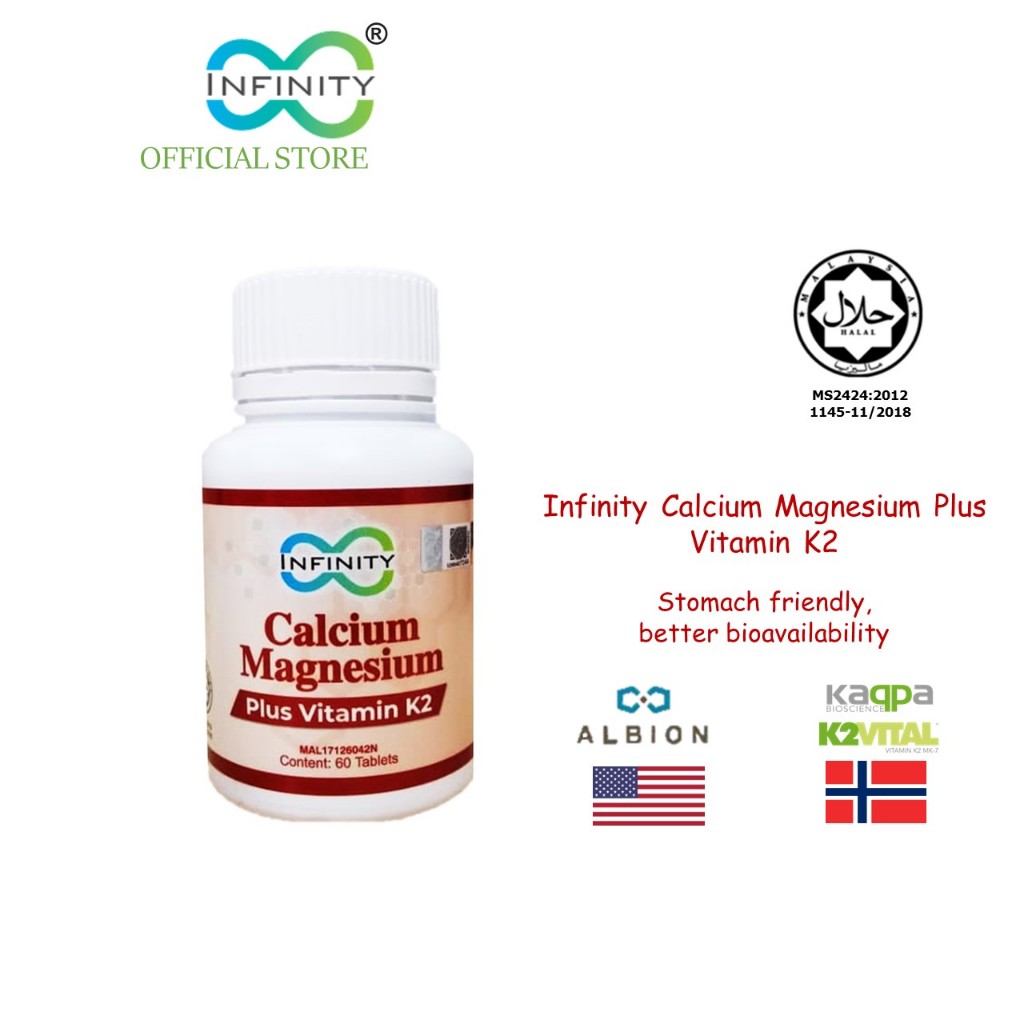 Infinity Calcium Magnesium Plus Vitamin K2 (60 Tablets) [Kalsium, Halal ...