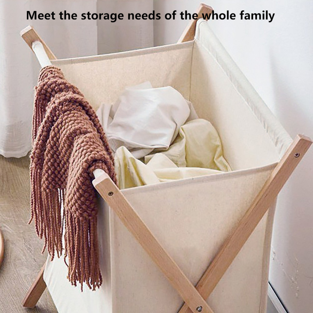 Bamboo Wood X-frame Laundry Hamper with Lid Collapsible Dirty Clothes ...