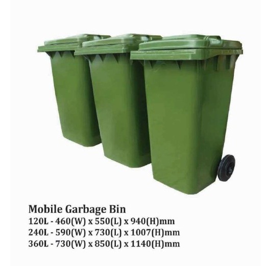 120 Liters / 240 Liters / 360 Liters Green Dustbin / 120L Tong Sampah ...