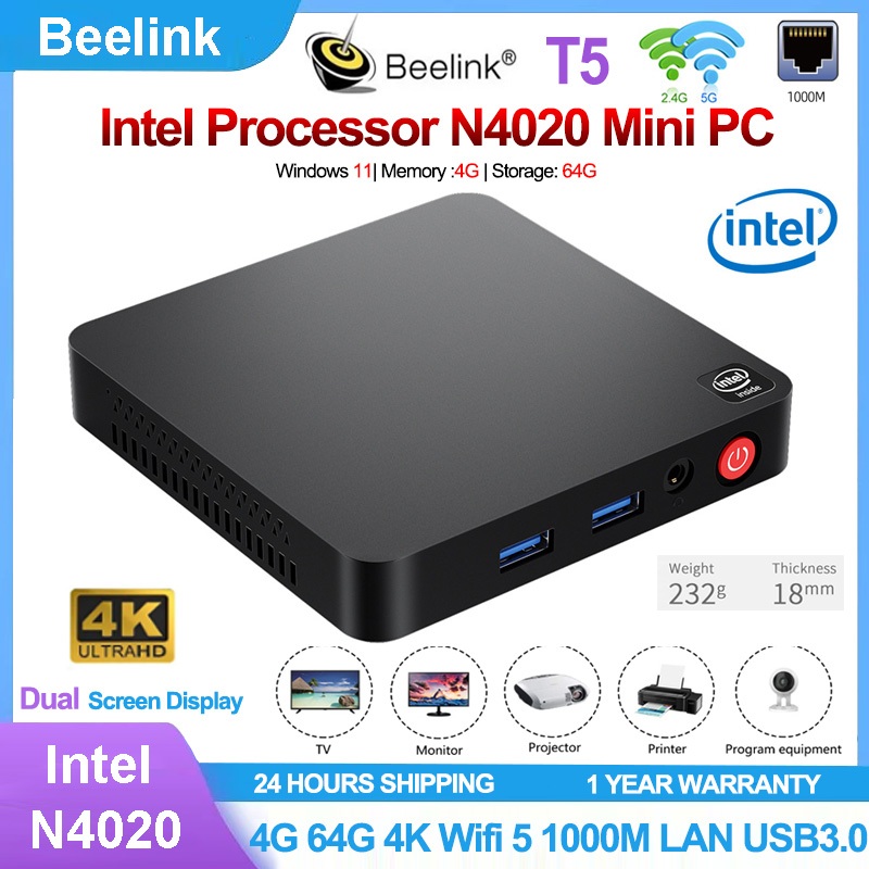 Beelink T5 Intel Processor N4020 Wins11 DDR4 WiFi BT5.0 Dual 4K Display ...