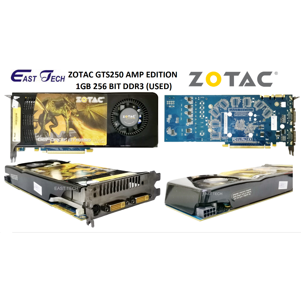 ZOTAC GTS250 AMP EDITION 1GB 256BIT DDR3 AGP GPU CARD (USED) | Shopee ...