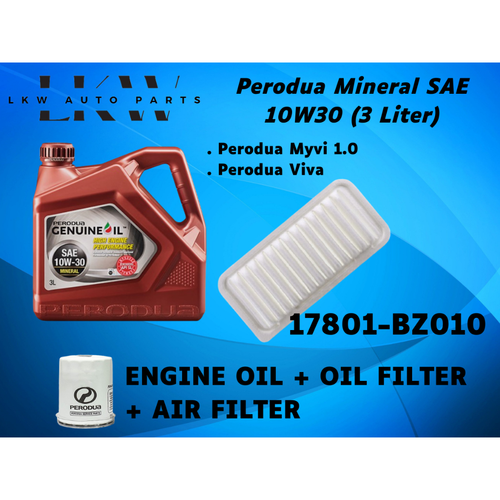 Perodua Mineral Oil 10w30 3L + Perodua Oil Filter + Air Filter (Viva 1. ...