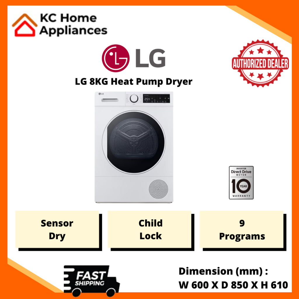 LG 8KG Dryer | Heat Pump | Sensor Dry | Child Lock | Easy Monitoring ...