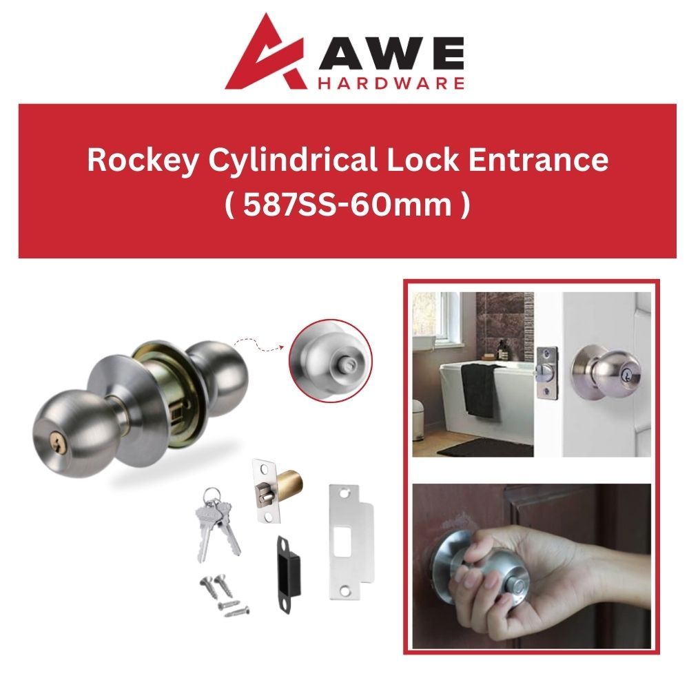 Rockey Cylindrical Lock Entrance 587SS-60mm Kunci Tombol Pintu Rumah ...
