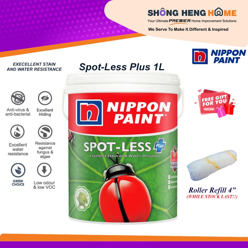 1L Nippon Paint Spot-Less Plus Interior Wall - Color Option [ANY COLOR ...