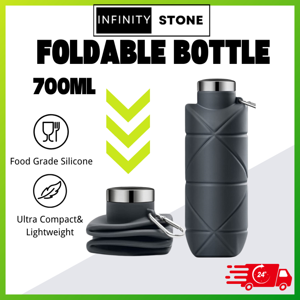 INFINITYSTONE Foldable Collapsible Water Bottle Silicone Portable Reusable BPA Free Travel Gym ...