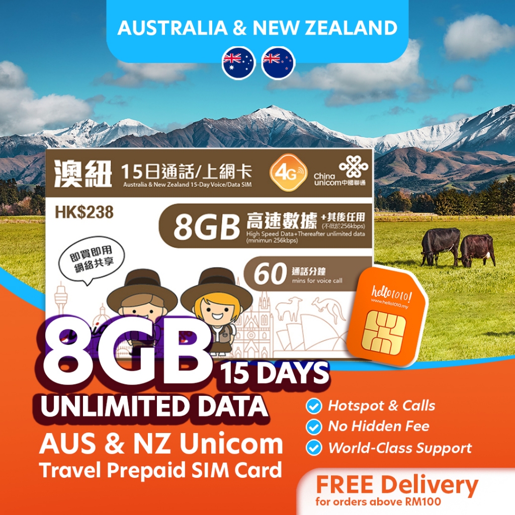 Hello1010 Australia & New Zealand Unicom Data & Call Travel Prepaid Sim ...