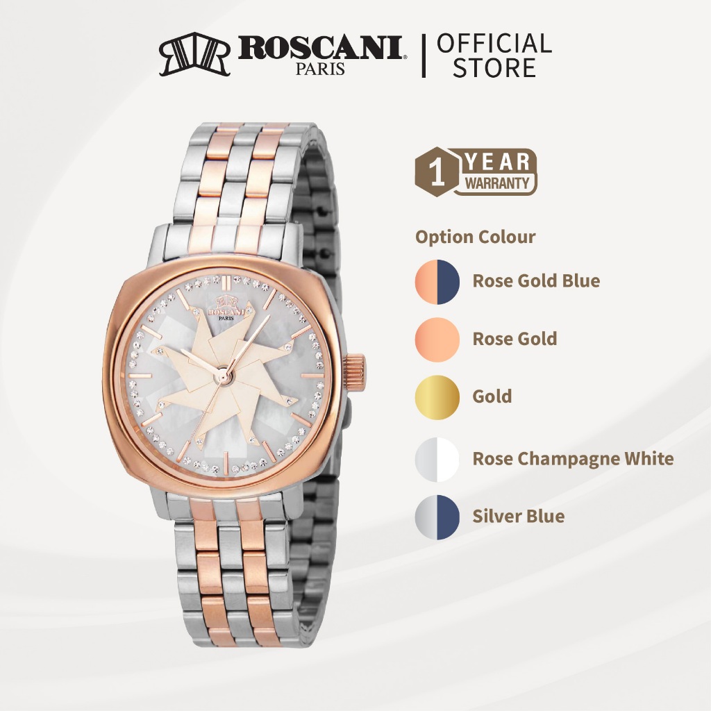 Roscani Louise E34 360° Spinning Dial With Patterned MOP Gold Bracelet ...