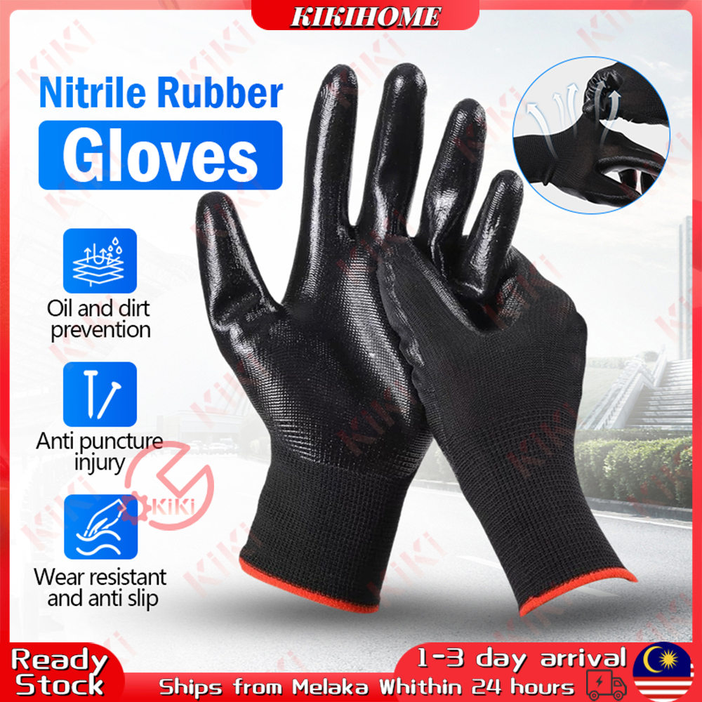1pair Nitrile Cotton Rubber Glove Sarung Tangan Getah Latex Coated ...