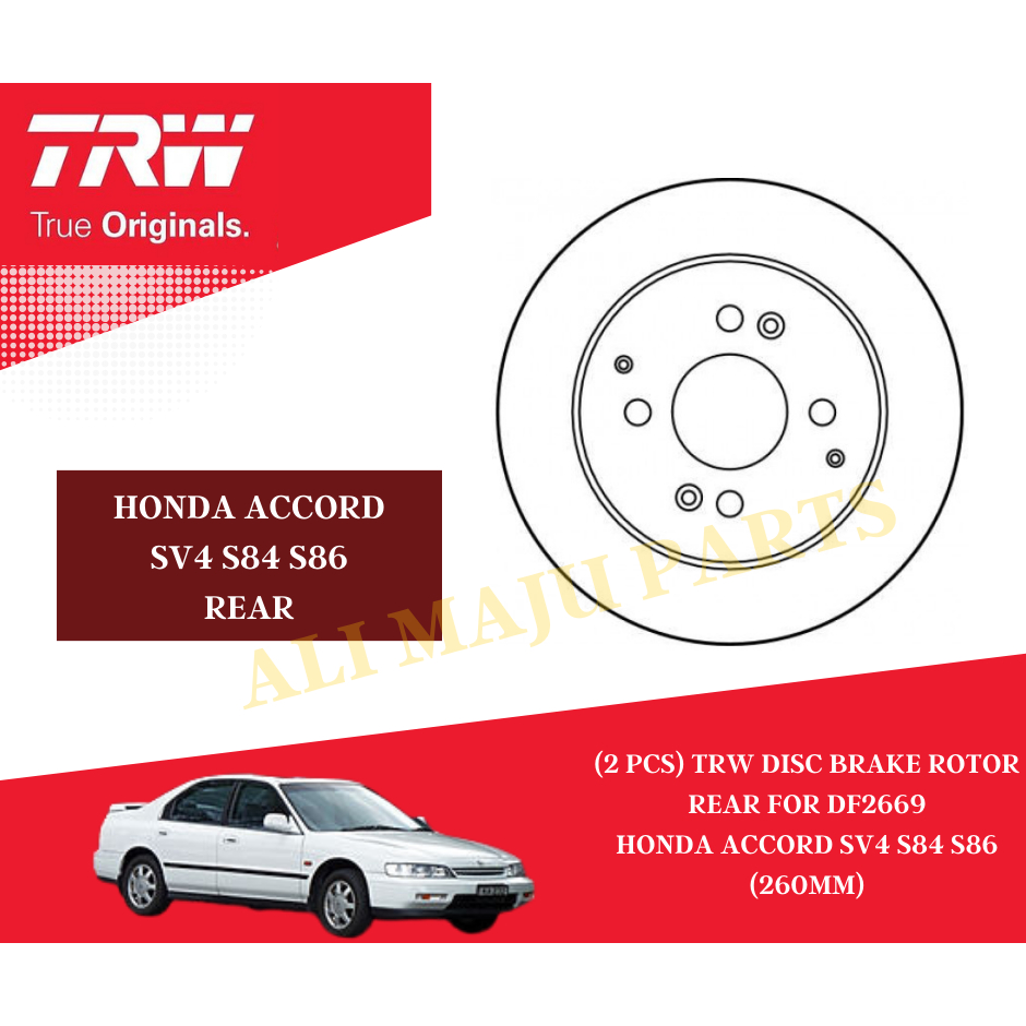 (2 pcs) TRW Disc Brake Rotor Rear for DF2669 Honda Accord SV4 S84 S86 ...