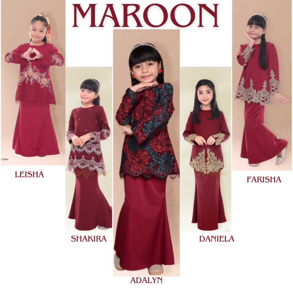 🌹BAJU KURUNG BUDAK TEMA MAROON🌹 Baju Kurung Lace Kanak-kanak Perempuan ...