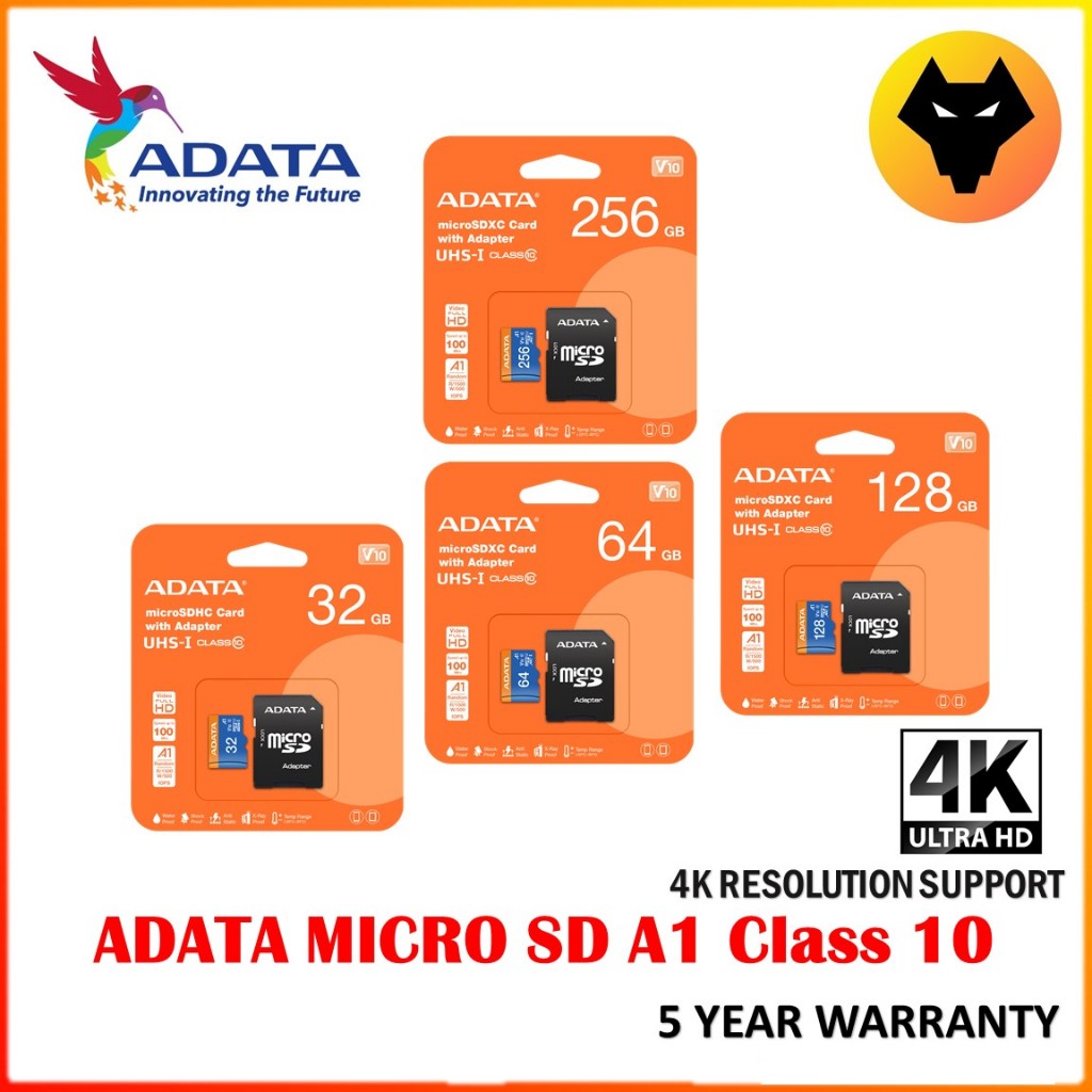 ADATA MICRO SD UHS-I A1 CL10 (16GB/32GB/64GB/128GB/256GB) FREE ADAPTER ...