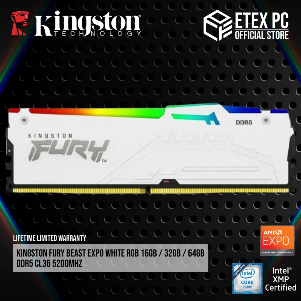 Kingston Fury Beast EXPO White RGB 16GB / 32GB / 64GB DDR5 CL36 5200MHZ ...