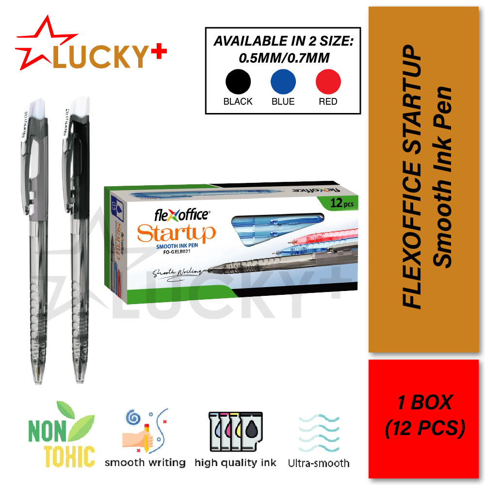 Flexoffice STARTUP Smooth Ink Pen (0.5MM/0.7MM)(12'pcs/box)(Black, Blue ...