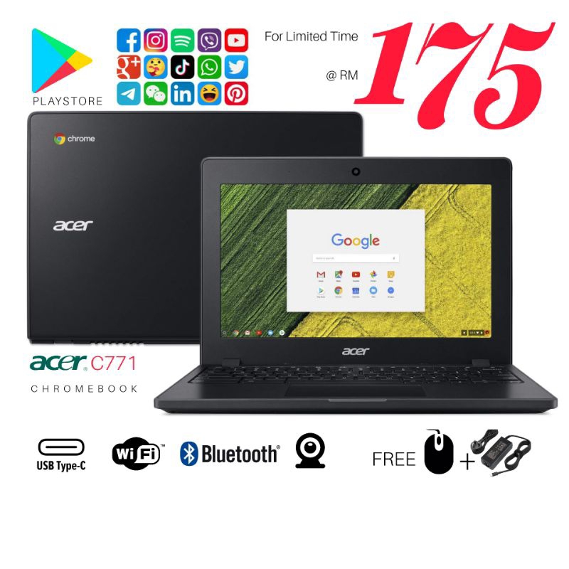 Acer Chromebook 11 C771, Intel Celeron 3855U, 11.6" HD IPS Display, 4GB ...