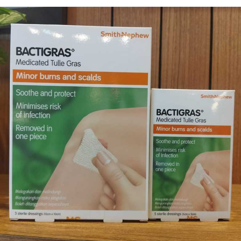 Smith&Nephew Bactigrass Medicated Tulle Gras 10cmx10cm (3's)/5cmx5cm (5 ...