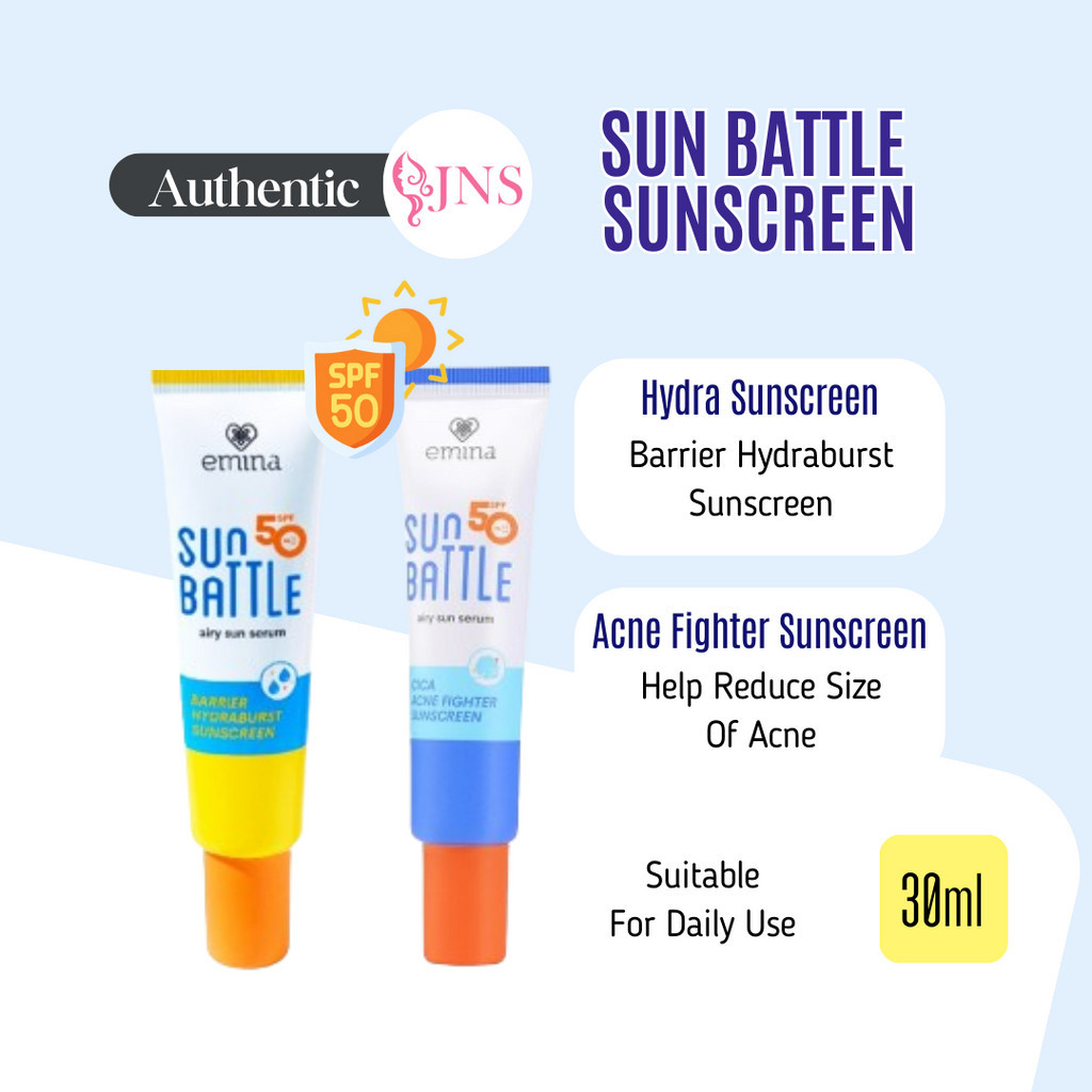 Emina Sun Battle SPF 50 Sunscreen/Barrier Hydraburst Sunscreen & Cica Acne Fighter Sunscreen/UV ...