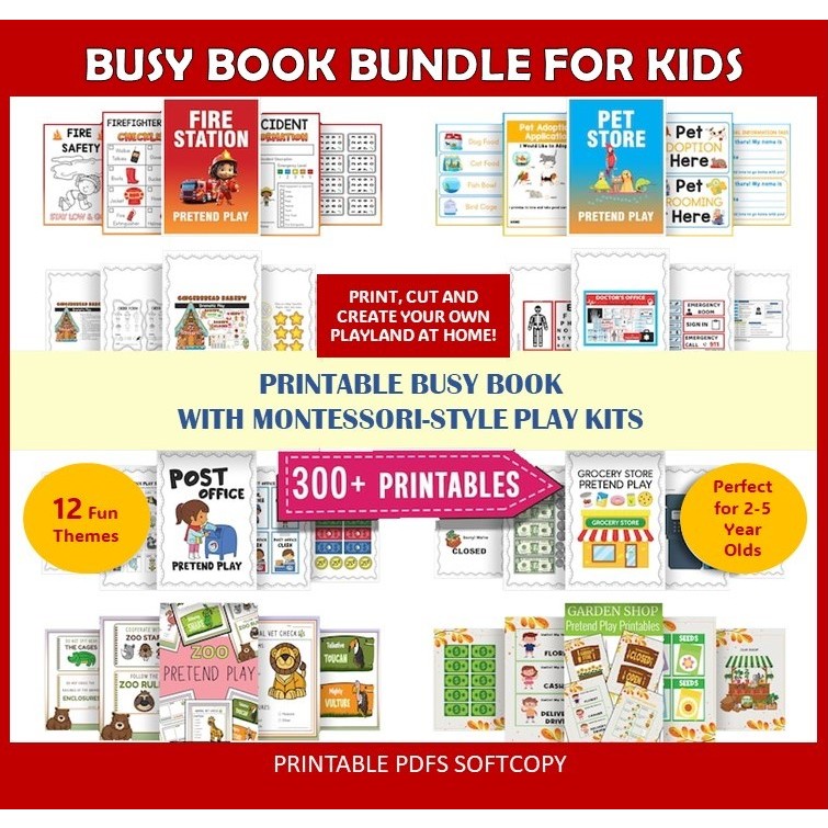 Printable Busy Book Bundle for Kids 2-5 years - Montessori Pretend Play ...