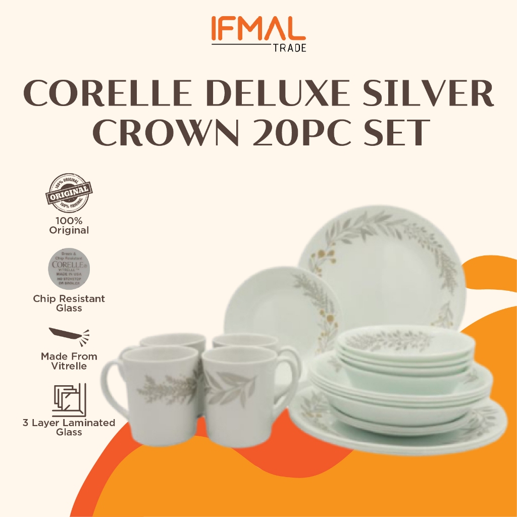 Corelle Deluxe Silver Crown 20pc Dinner Set Tableware Set Pinggan ...