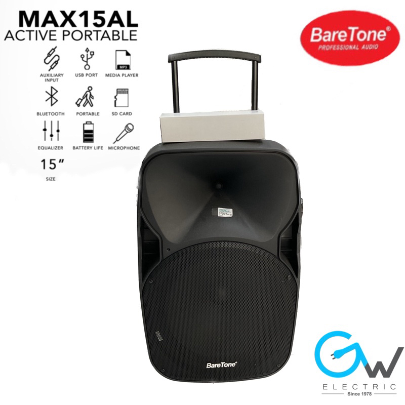 BareTone MAX15AL Portable Speaker 15" With Two Handheld Wireless Mic ...