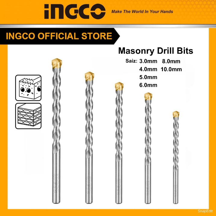 INGCO Masonry Concrete Drill Bit 3mm, 4mm, 5mm, 6mm, 8mm, 10mm (Sell ...