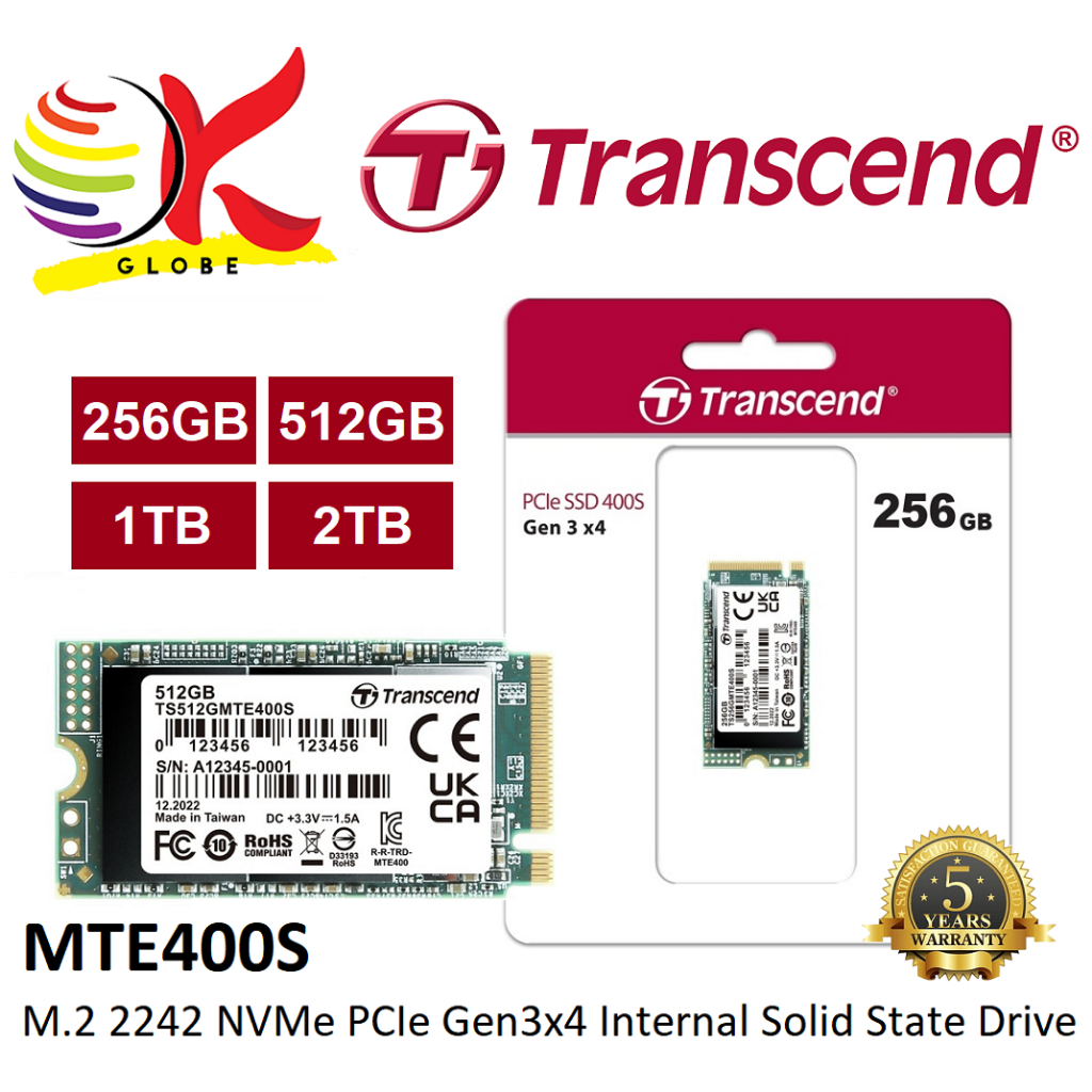 TRANSCEND MTE400S INT SSD M.2 2242 NVME PCIE GEN 3X4 INTERNAL SOLID STATE DRIVE WITH 3D NAND ...