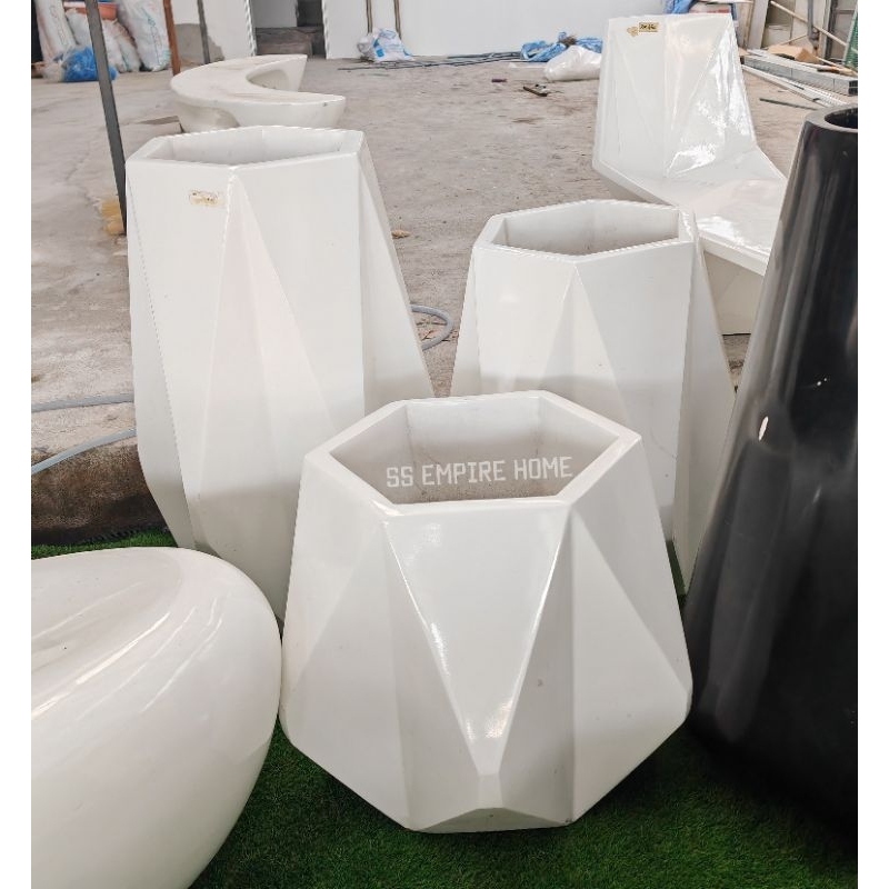 REX FP40 Diamond Fiberglass Glossy White Tall Flower Pot Pasu Bunga ...
