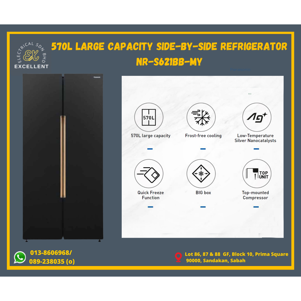 PANASONIC 570L SBS INV FRIDGE NR-S621BB-MY SIDE BY SIDE | Shopee Malaysia