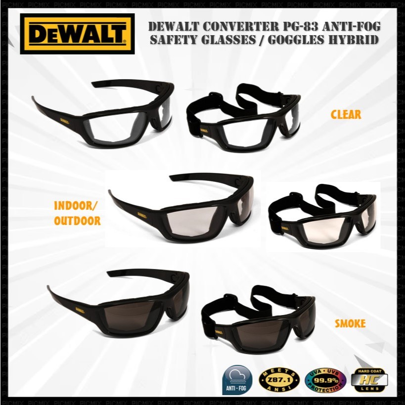 DEWALT Converter DPG-83 Anti-Fog Safety Glass / Goggles Hybrid (Ready ...