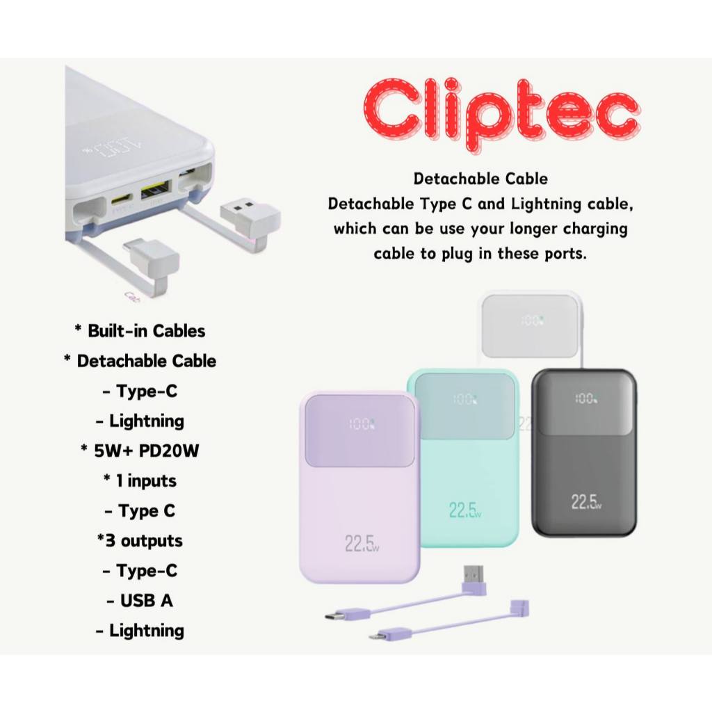 CLIPTEC MPB232 10000MAH 22.5W+ PD20W FAST CHARGING POWER BANK WITH ...