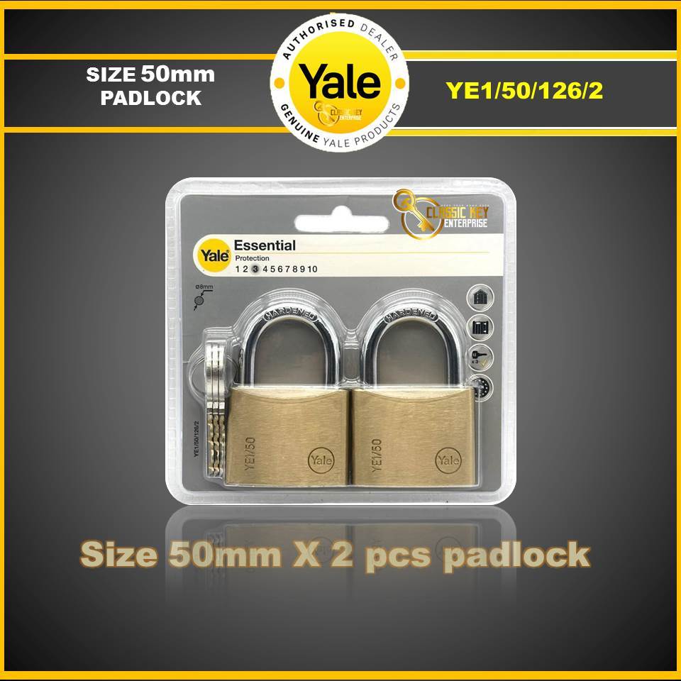 Yale padlock Essential Series YE1/50/126/2 Hardened Steel Brass Padlock ...