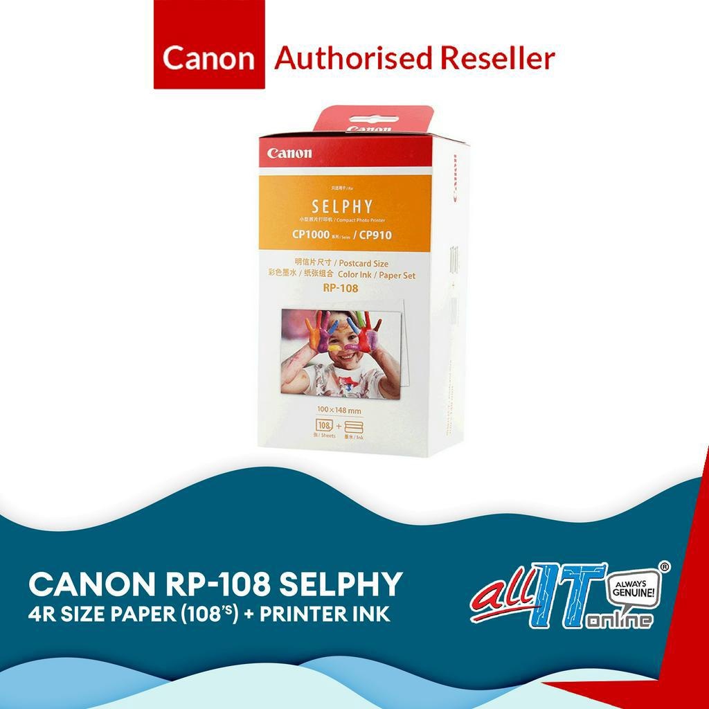 Canon RP-108 Selphy 4R Size Paper 108 sheets + Ink Cartridge Set | Selphy CP910 CP1200 CP1300 ...