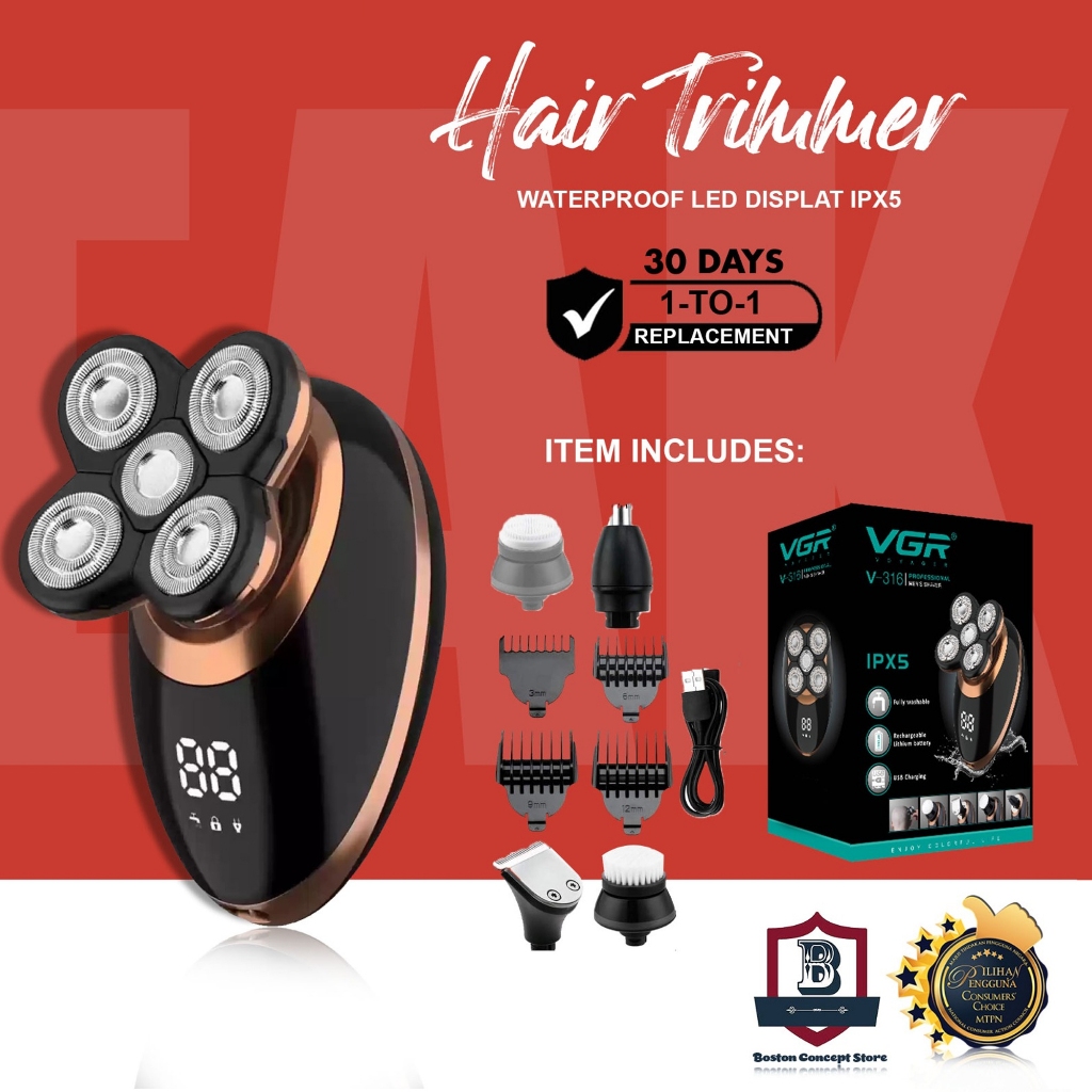 VGR V-316 Men 5 In 1 Rotary Waterproof Shaver Professional Men's Shaver ...